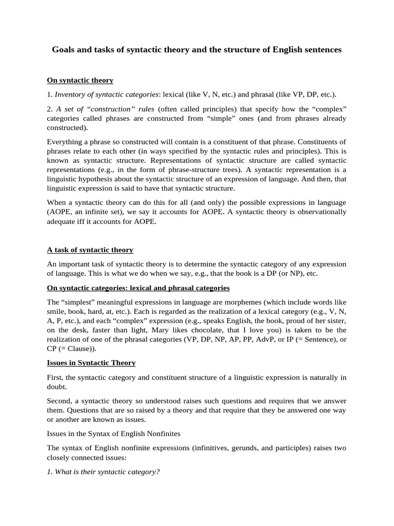 I.3. Goals and Tasks of Syntactic Theory and The Structure of English ...