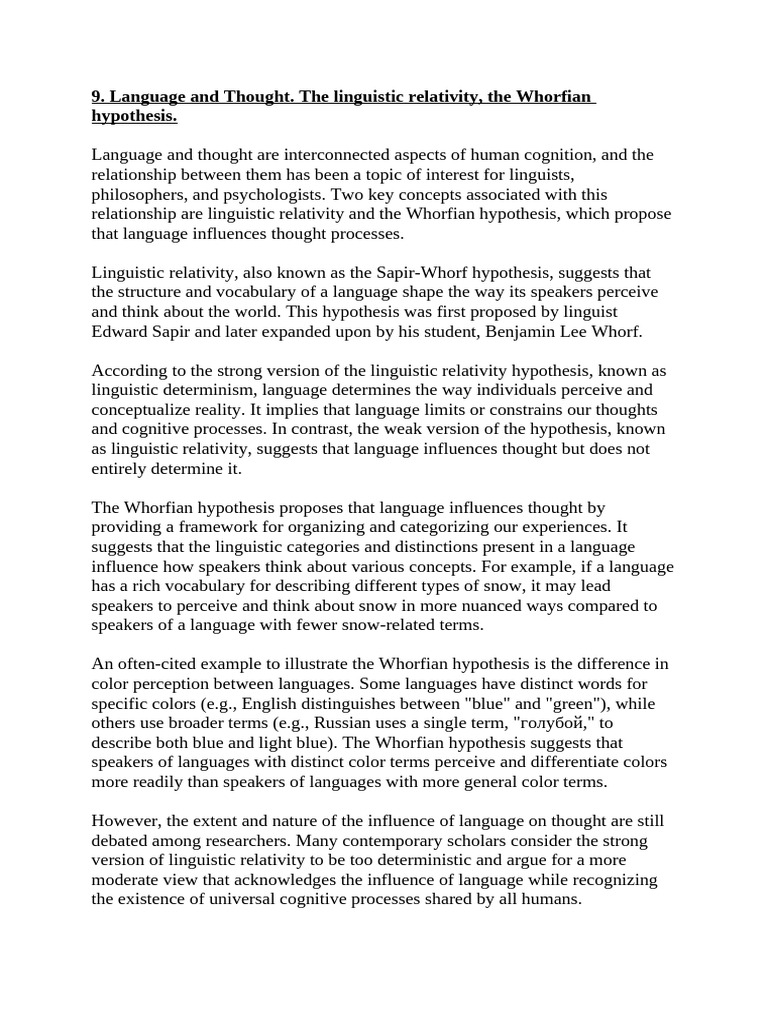 Language's Impact on Thought Processes | PDF | Concept | Neuroscience