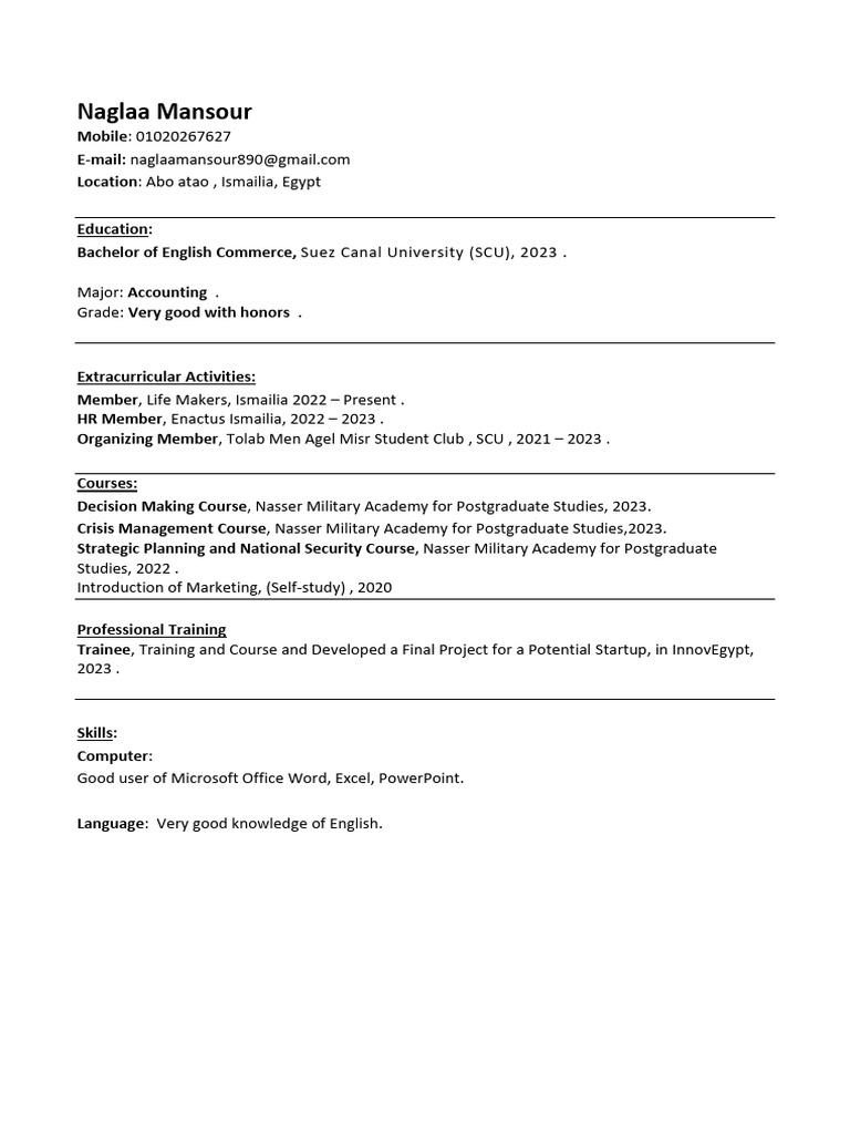 Naglaa Mansour - CV | PDF