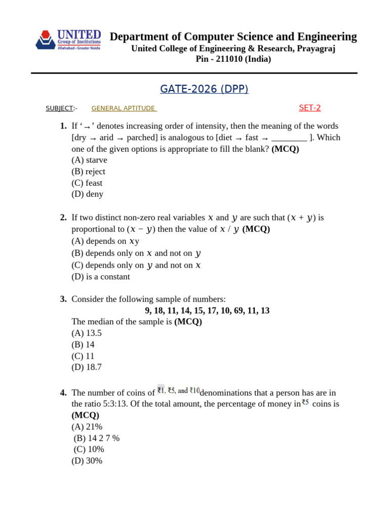 General Aptitude (Set 2) | PDF | Electricity Generation