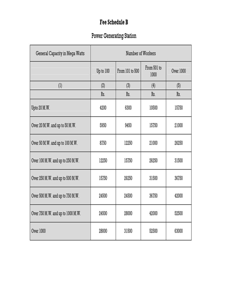Power Station Fee Schedule Breakdown | PDF
