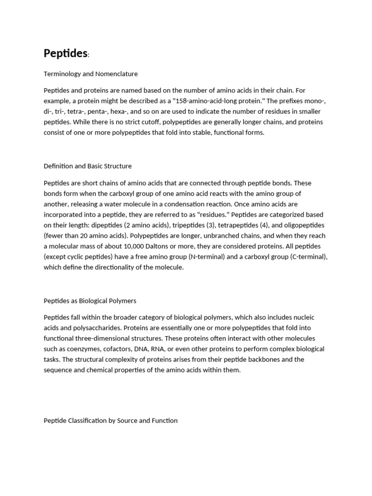 Understanding Peptides: Structure & Functions | PDF | Protein Structure ...