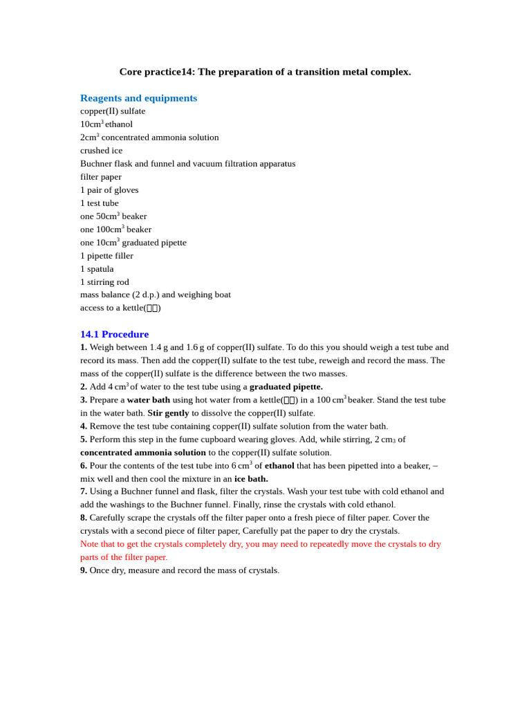 Core Practice14 The Preparation of A Transition Metal Complex | PDF ...