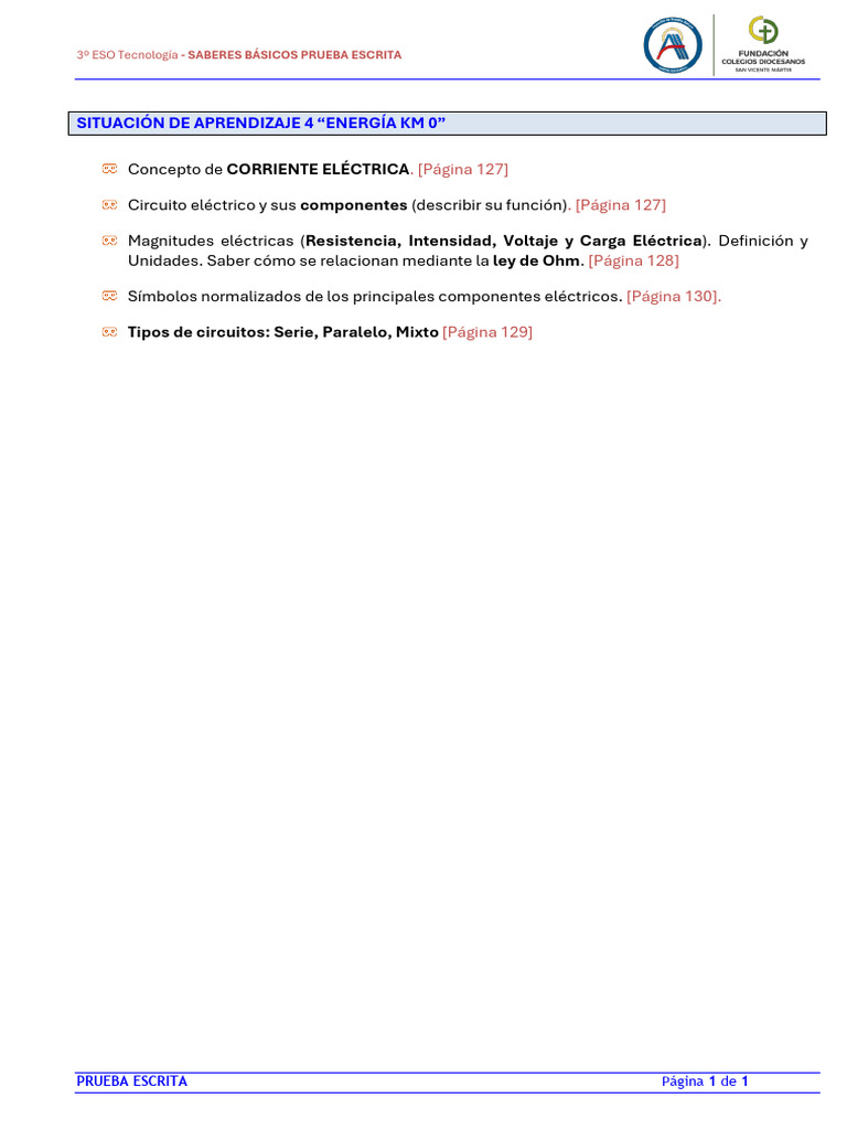 Saberes Básicos Prueba Escrita 3eso - 3t | PDF