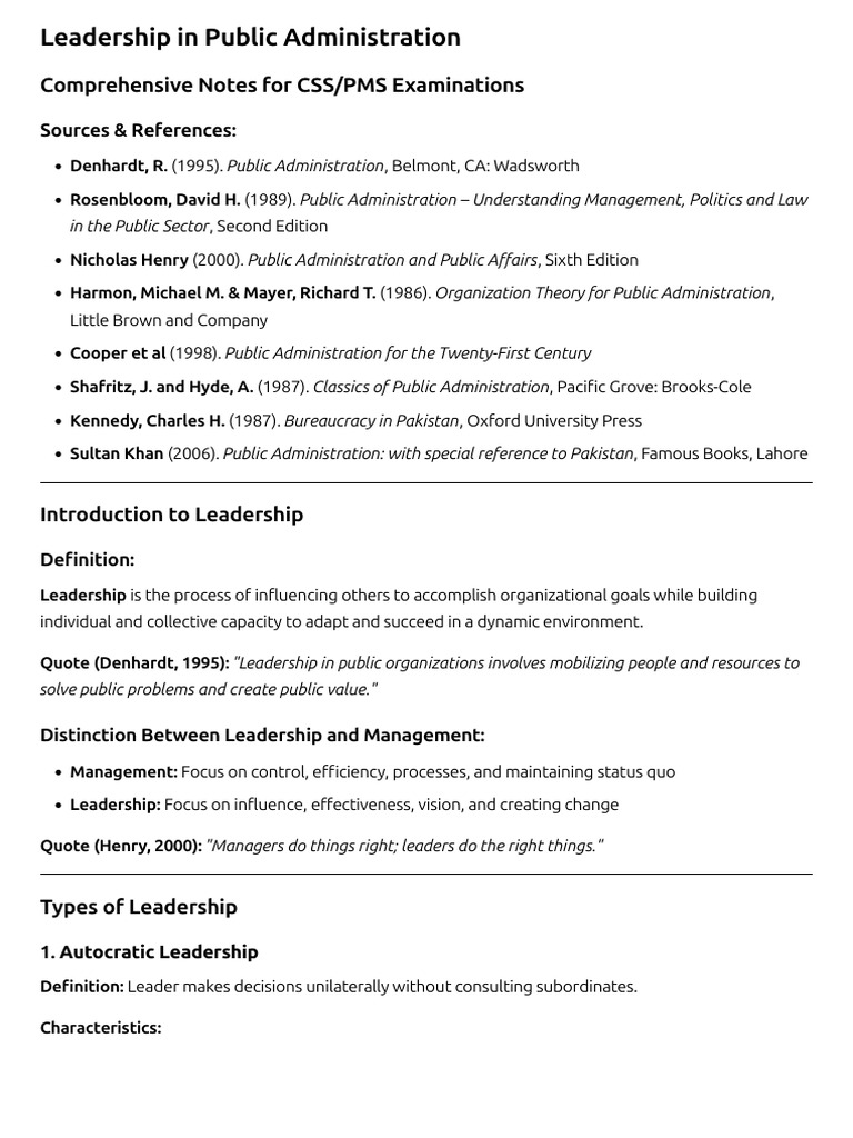 Leadership Styles in Public Administration | PDF | Leadership | Power ...