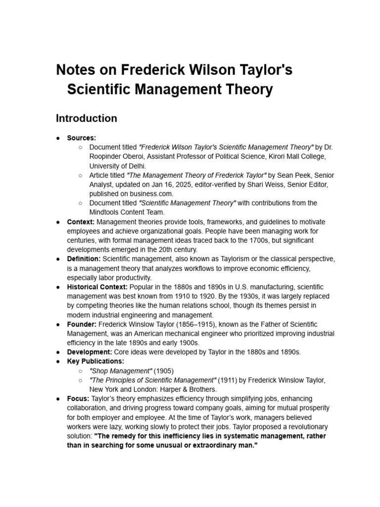 Scientific Management Theory | PDF | Lean Manufacturing | Production ...