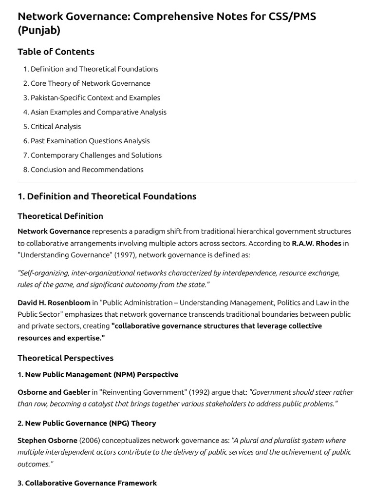 Network Governance in Public Administration | PDF | Governance | Policy