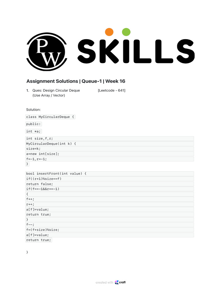 Queues Solution To Assignment 01 Written DECODE DSA With C 2 0 | PDF