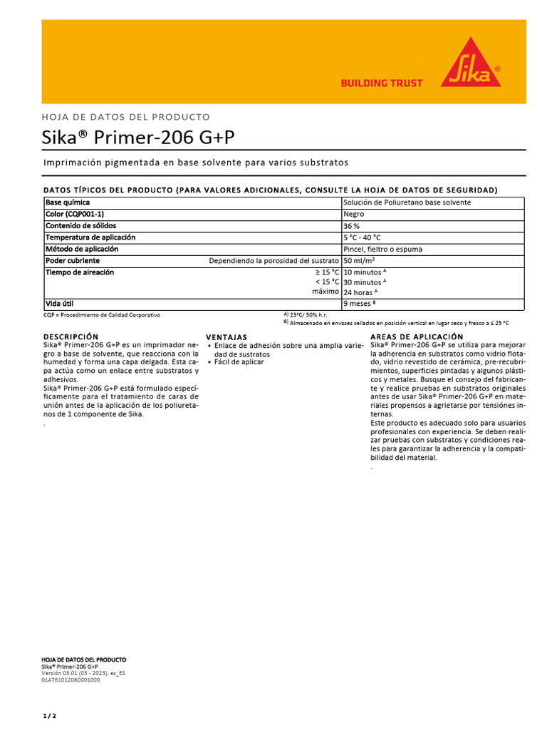 Sika Primer-206 G+P: Imprimación Solvente | PDF | Materiales