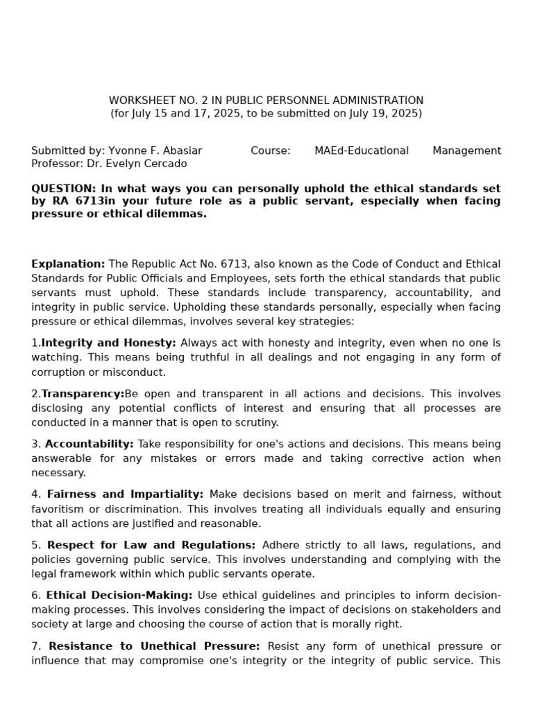 Public Ad Worksheet No. 2 YVONNE | PDF | Integrity | Social Ethics