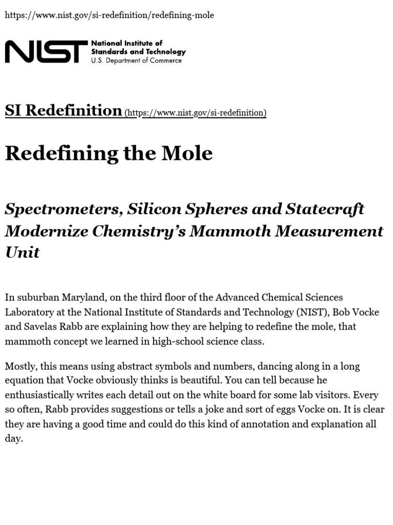 Redefining The Mole - NIST | PDF | Mole (Unit) | Mass Spectrometry
