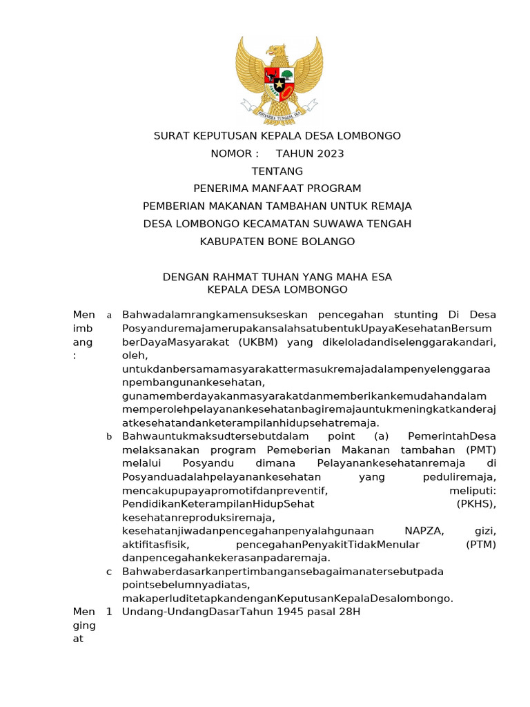 Penerima Manfaat PMT Remaja Lombongo | PDF