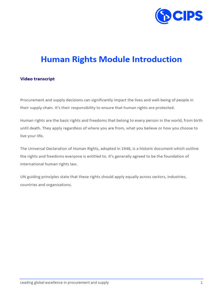 Human Rights Module Introduction Transcript | PDF