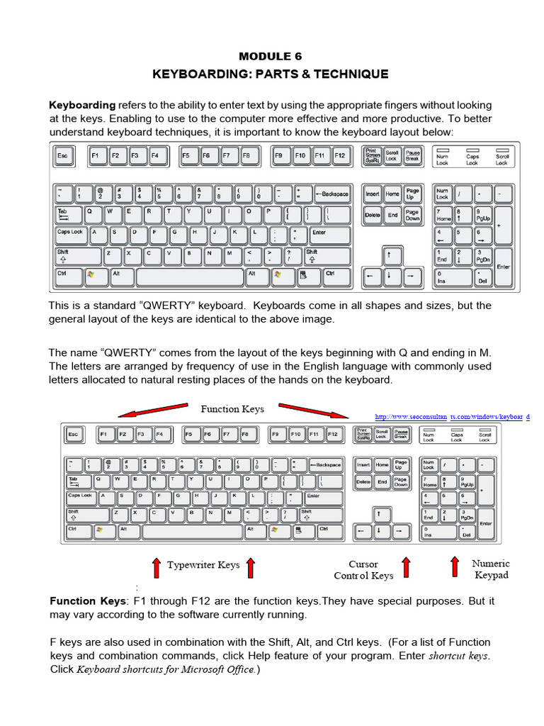 Keyboarding Techniques and Shortcuts | PDF | Computer Keyboard ...