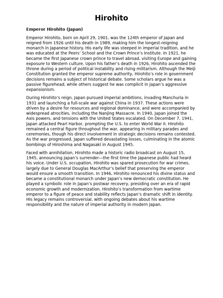 Hirohito | PDF | Empire Of Japan | Japan