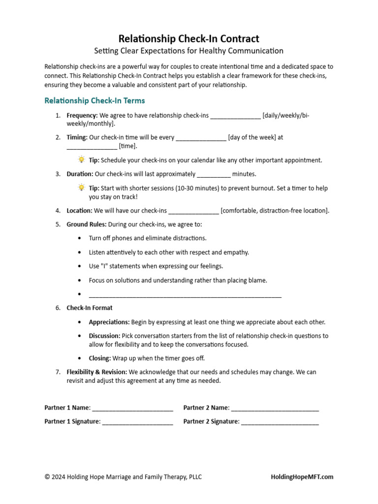 Relationship Check-In Framework Guide | PDF | Intimate Relationships | Behavioural Sciences