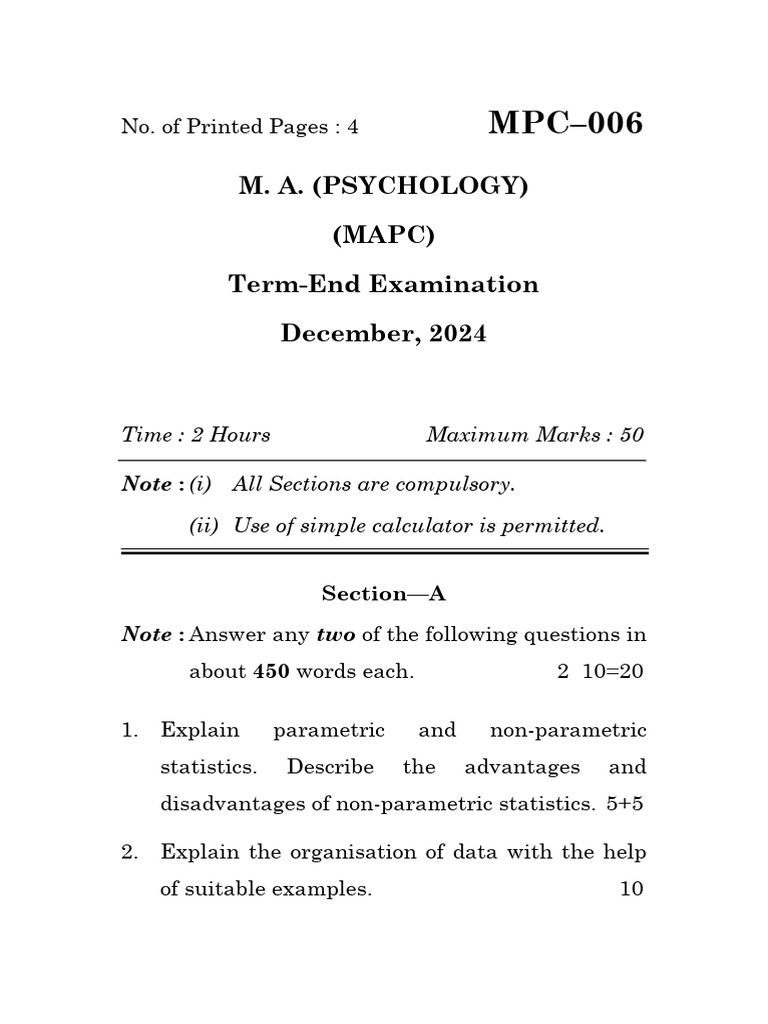MPC-006 Previous Question Papers | PDF | Multivariate Statistics | Statistical Inference