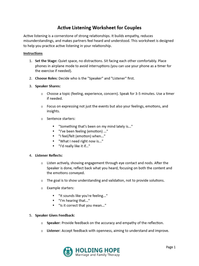 Active Listening Worksheet Pdf Communication Human Communication