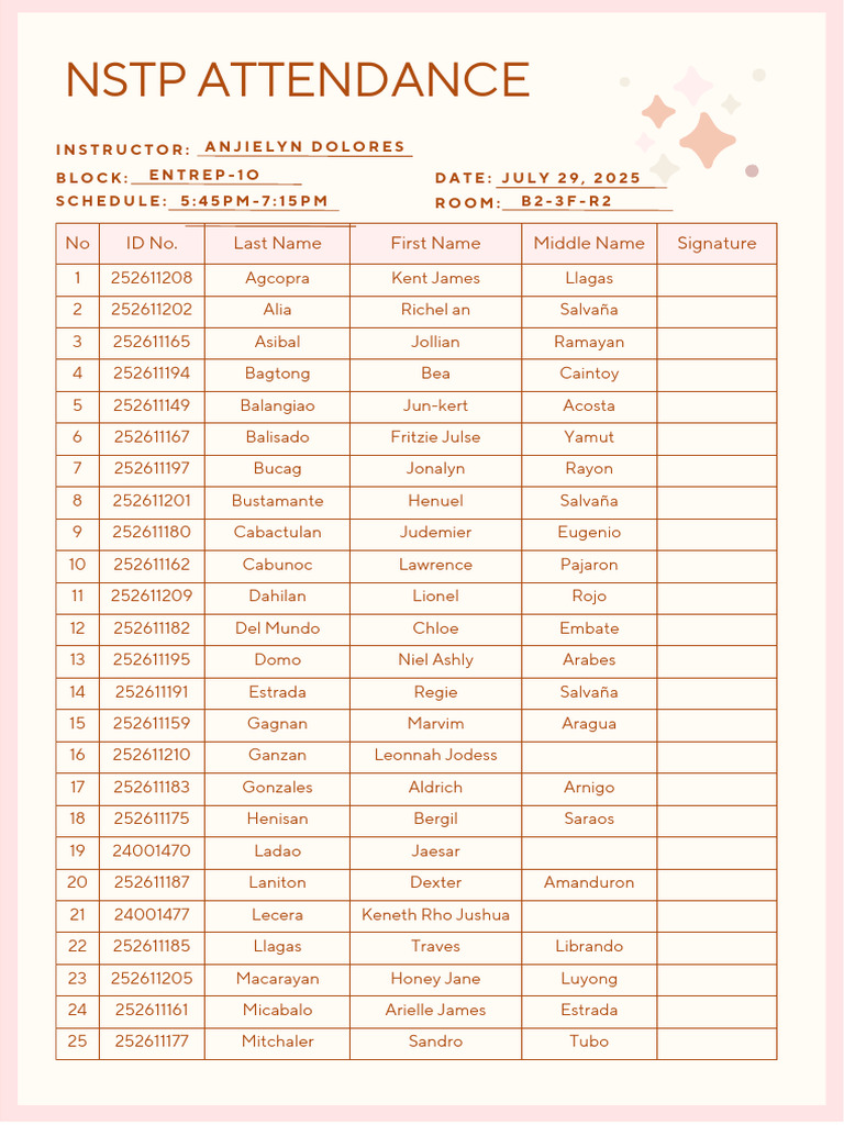 Pink Modern Simple Class Attendance Sheet | PDF