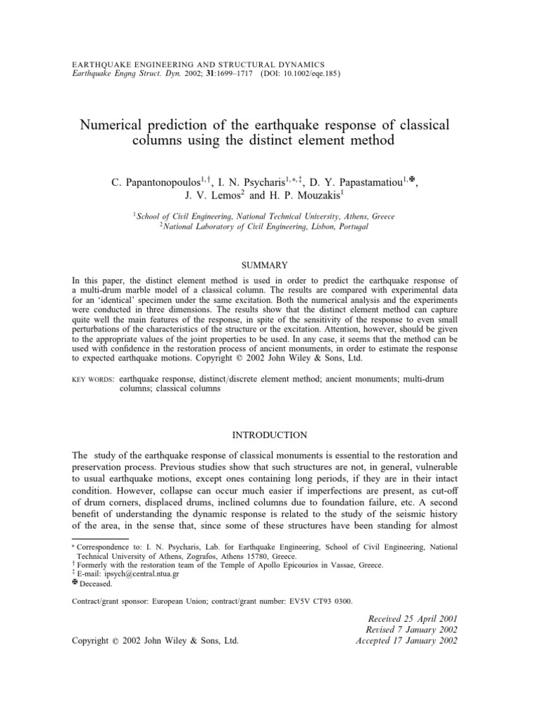 Earthq Engng Struct Dyn - 2002 - Papantonopoulos - Numerical Prediction ...