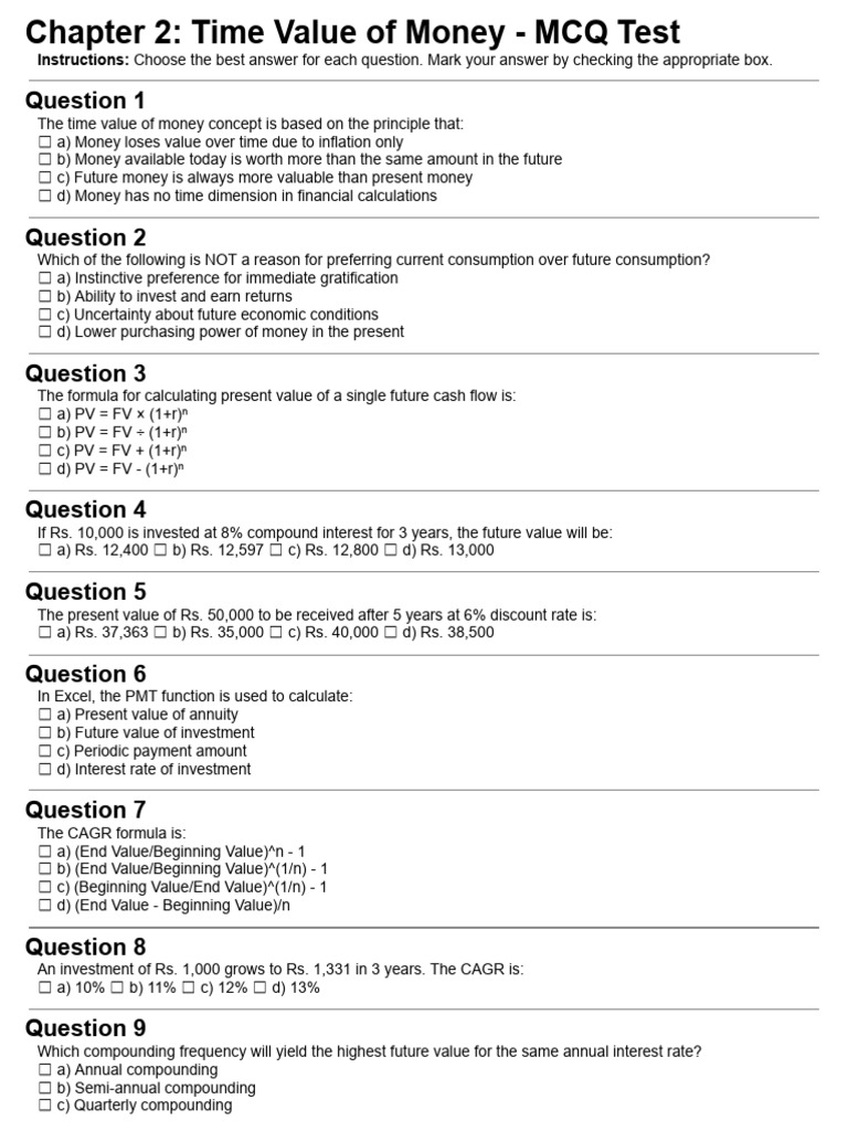 Chapter 2 - Time Value of Money - MCQ Test | PDF | Present Value | Time ...