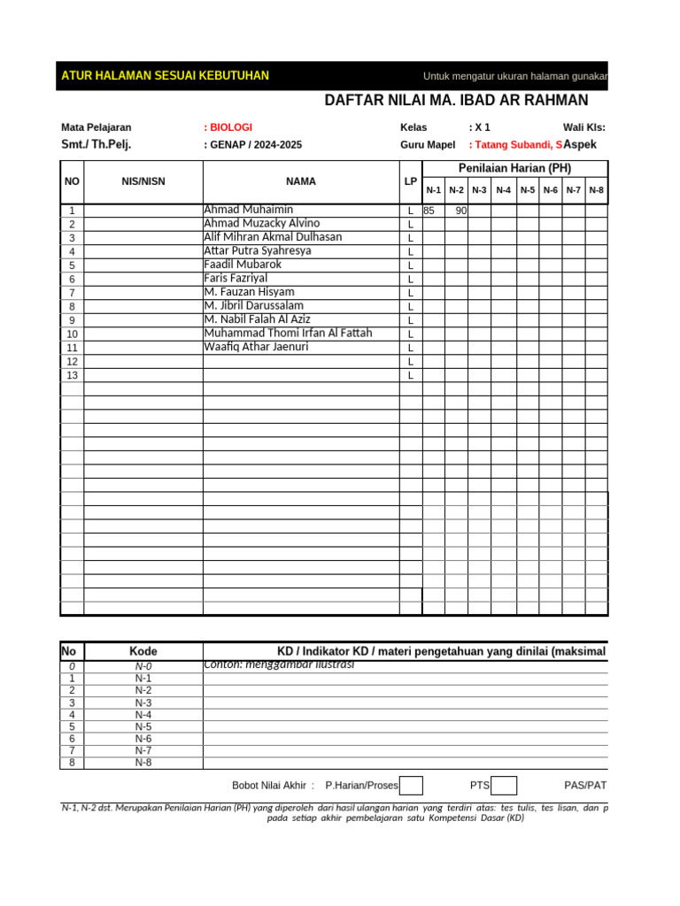 Template Nilai Pas Genap Ma_nama Mapel_kelas_nama Guru_24-25 | PDF