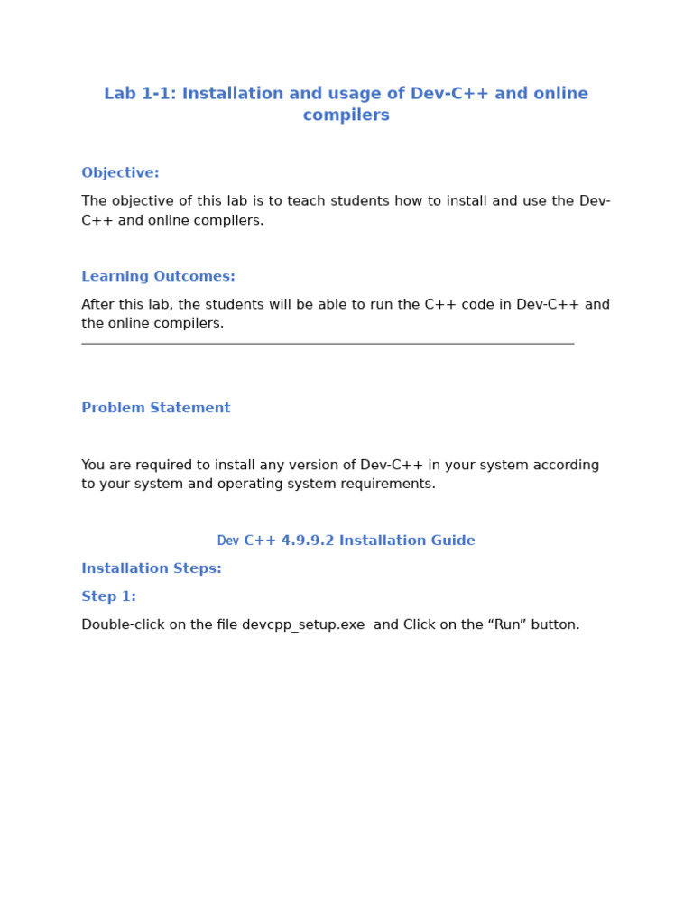 Dev-C++ Installation and Usage Guide | PDF | Class (Computer ...