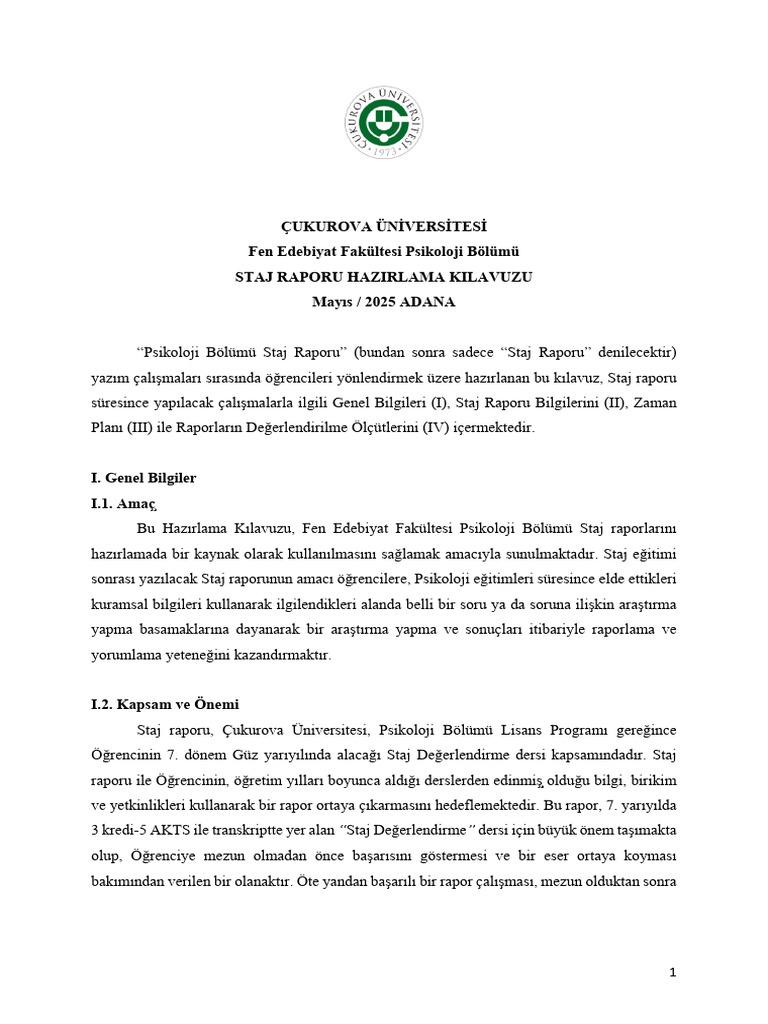 Staj Raporu Hazırlama Kılavuzu 2025 | PDF