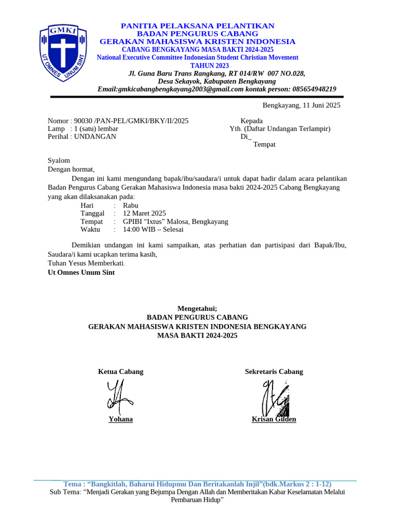 Undangan Pelantikan BPC MB 2024-2025 Gmki Kab. Bky.. | PDF