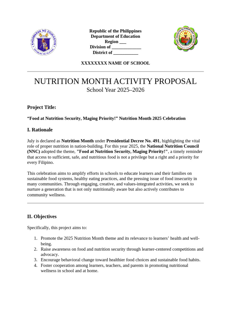 Nutrition Month 2025 Celebration Plan | PDF