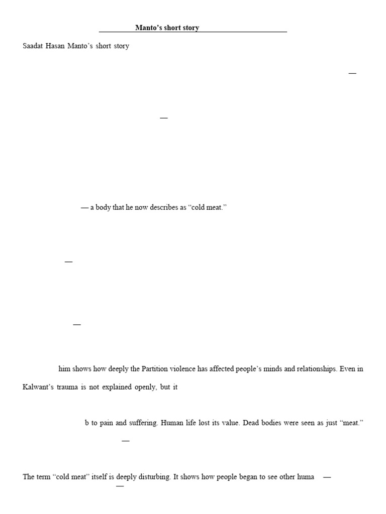 Trauma in Manto's Thanda Gosht | PDF | Psychological Trauma | Violence