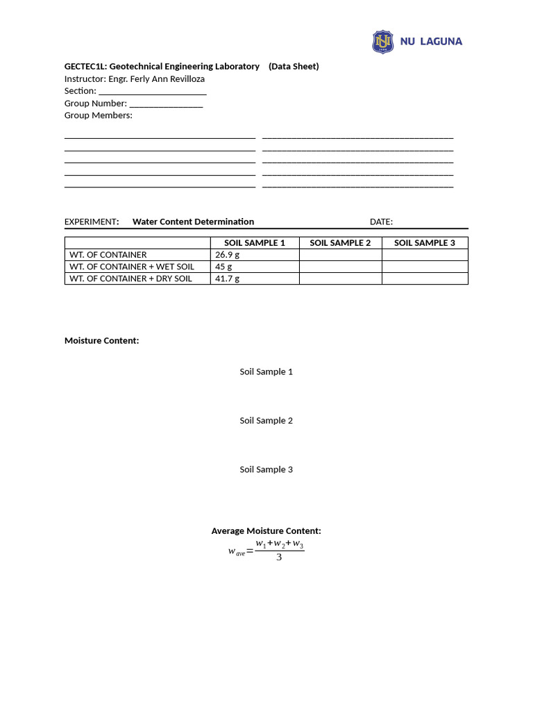 Geotechnical Lab: Water Content Analysis | PDF