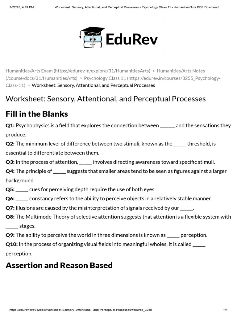Worksheet - Sensory, Attentional, and Perceptual Processes - Psychology ...