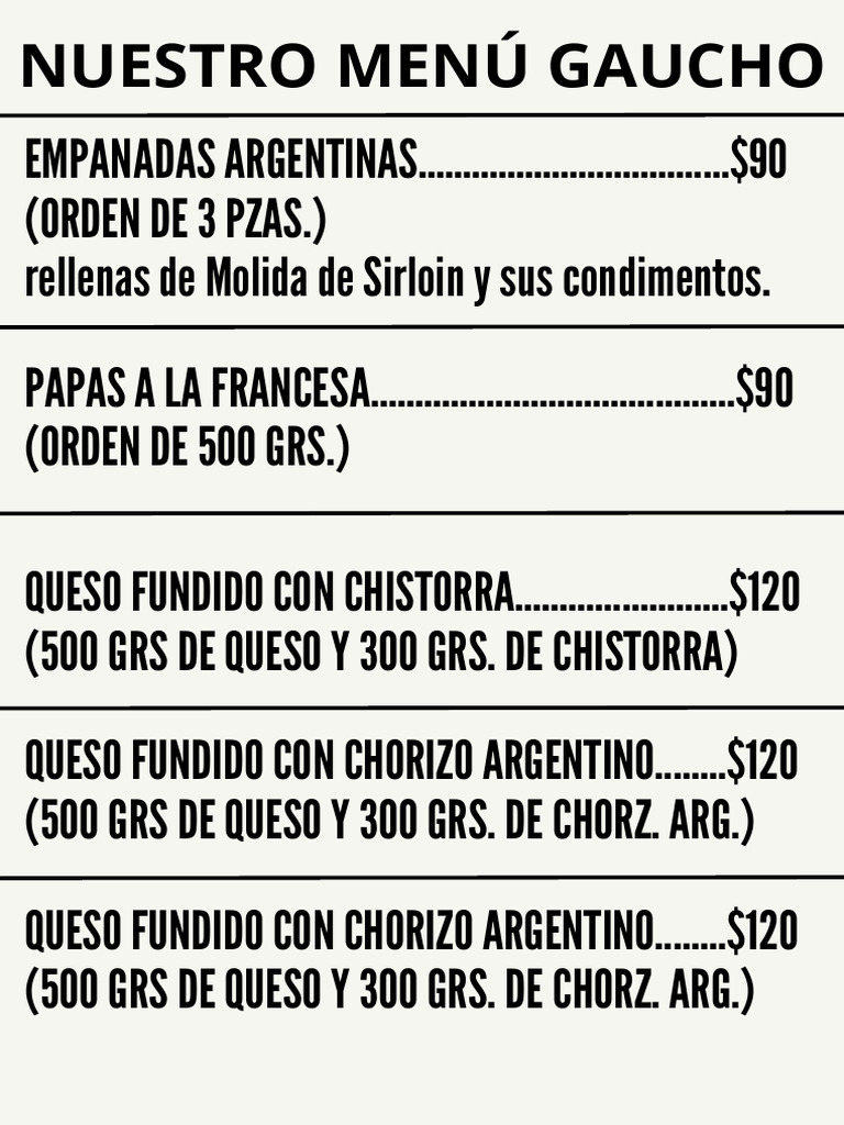 Menú Gaucho PDF | PDF