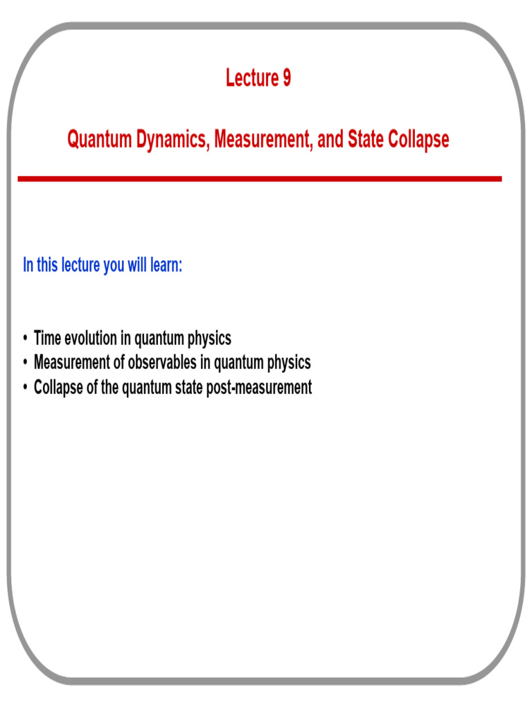 Quantum Dynamics and Measurement Concepts | PDF | Hamiltonian (Quantum ...