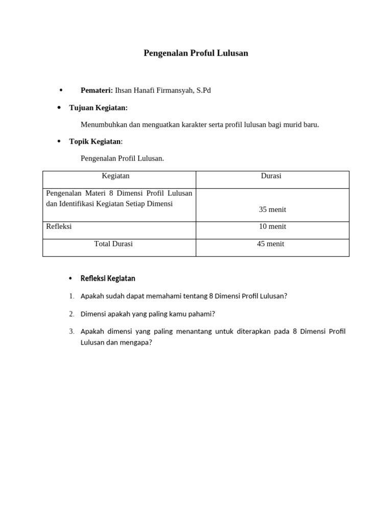 Pengenalan Profil Lulusan | PDF
