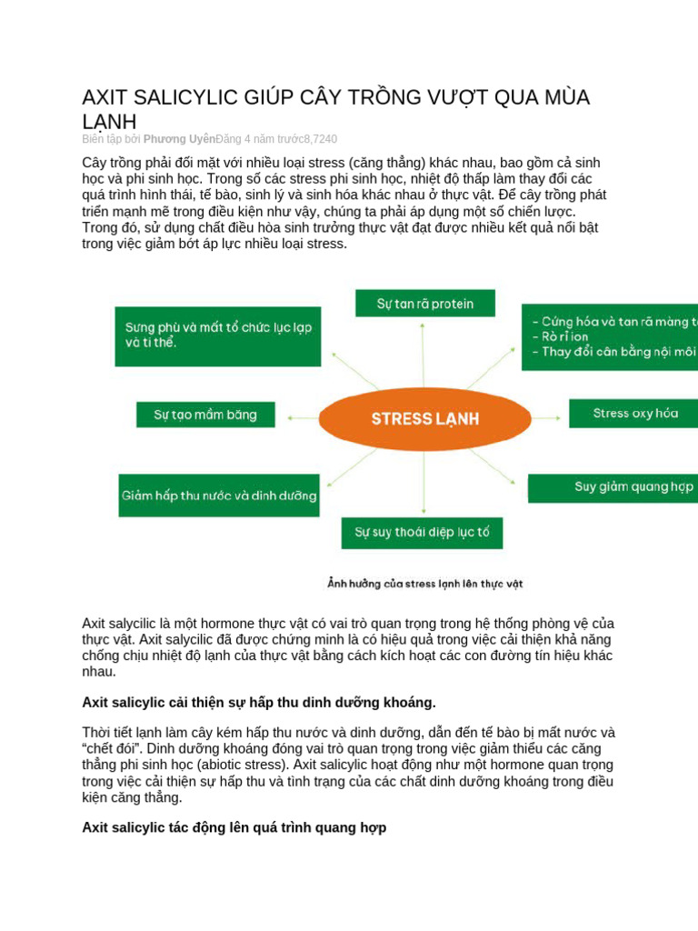 Axit Salicylic Giúp Cây TR NG Vư T Qua Mùa L NH | PDF