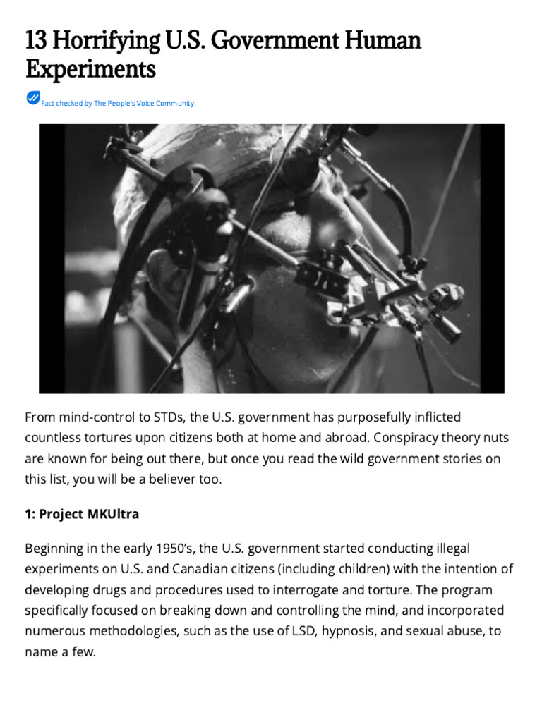 13 Horrifying U.S. Government Human Experiments | PDF