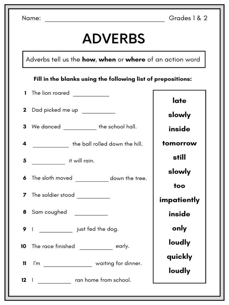 Adverb Exercises for Grades 1 & 2 | PDF