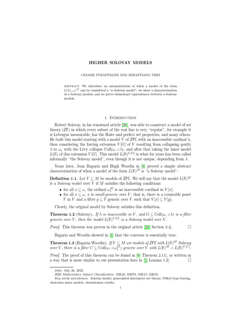Higher Solovay Models: ZF ZFC | PDF | Mathematical Structures | Mathematics