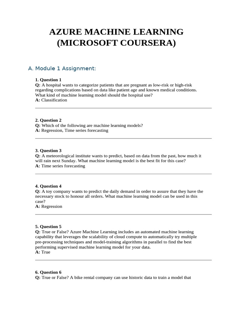 Answers Microsft AZURE ML | PDF | Machine Learning | Cluster Analysis