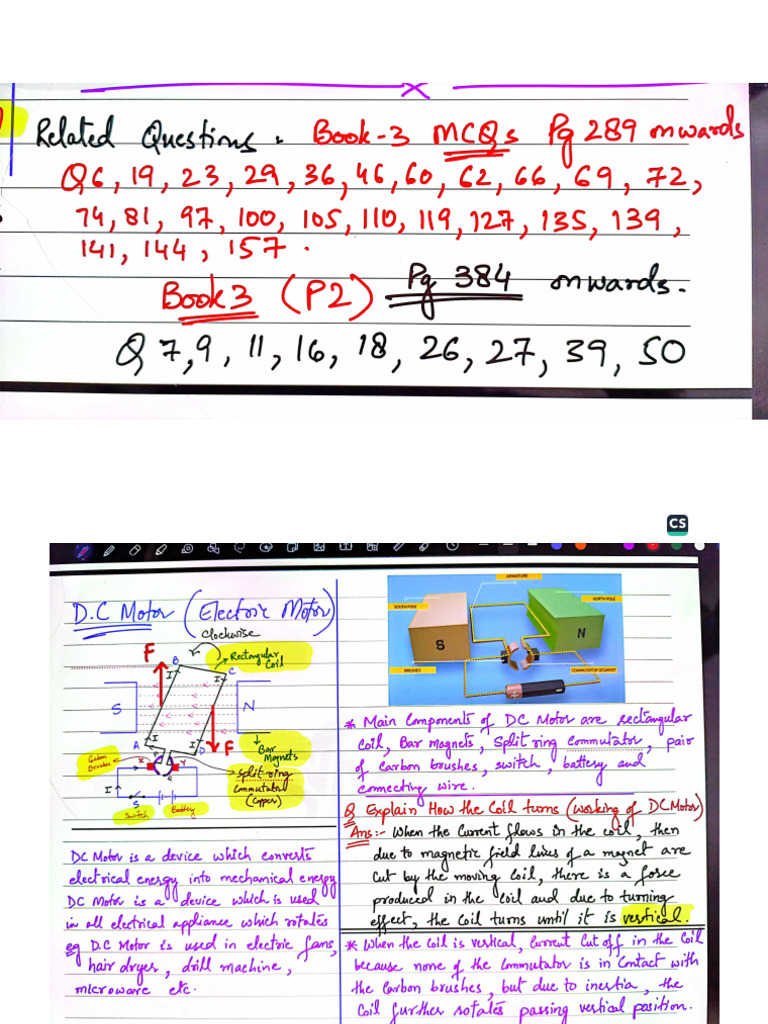DC Motor (Electric Motor) Class Notes & Pastpapers | PDF