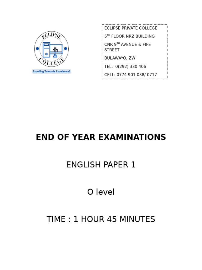 O Level English Paper 1 End of Year 2024 | PDF