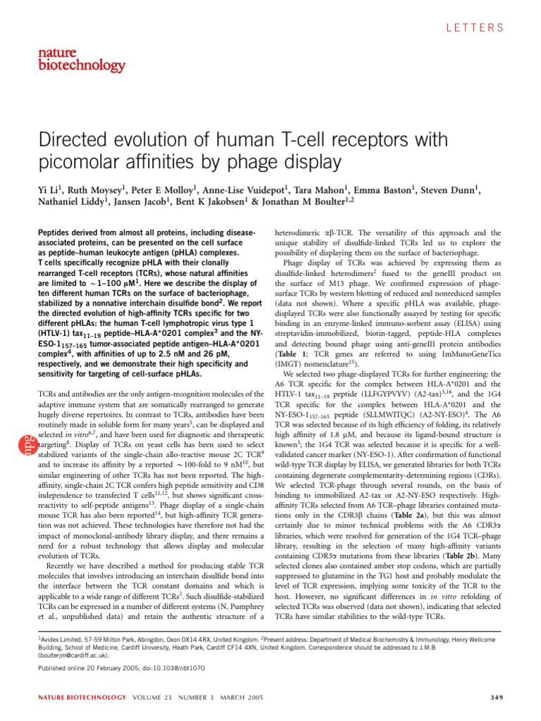 2005-02 NBT Directed Evolution of Human T-Cell Receptors With Picomolar ...