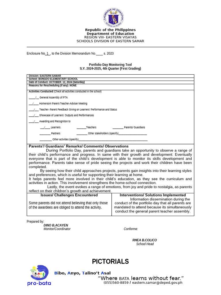 Bongdo Es Acr Portfolio Day 1st Grading | PDF | Cognition | Behavior Modification