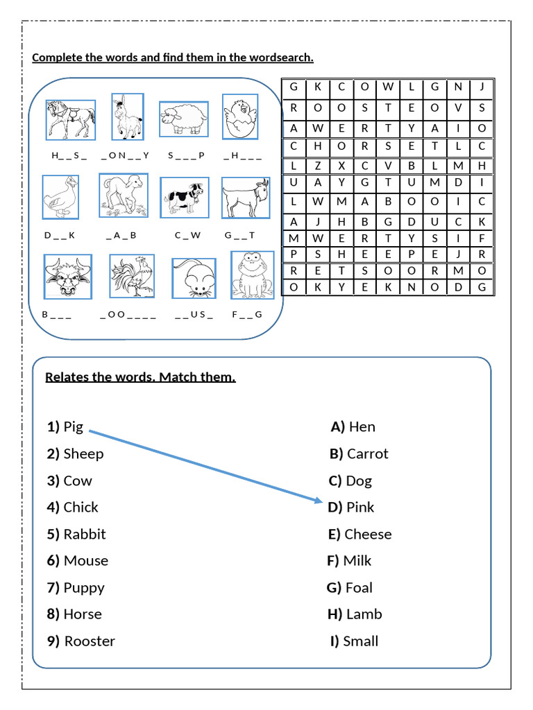 Farm Animals Wordsearches Worksheet Templates Layouts 101455 | PDF