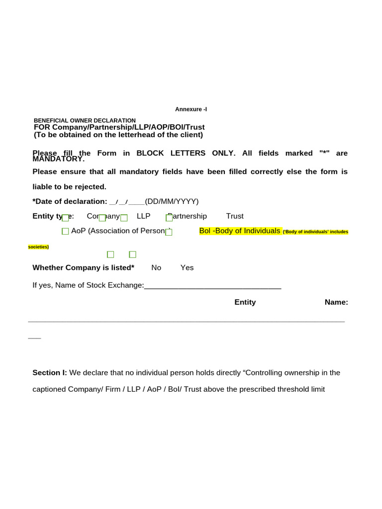 Beneficial Owner Declaration | PDF | Limited Liability Partnership ...