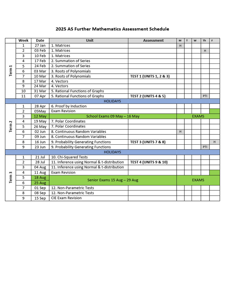 2025 AS Further Maths Exam Schedule | PDF | Matrix (Mathematics ...