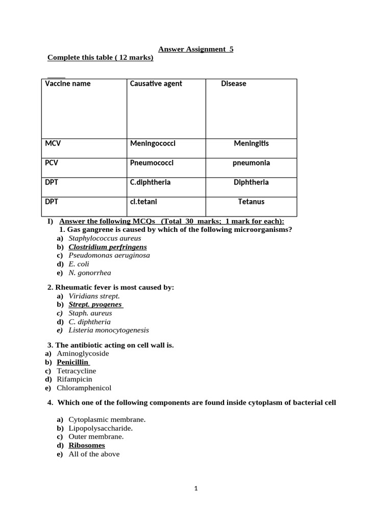 Answer True Assignment 5 T | PDF | Bacteria | Diseases And Disorders