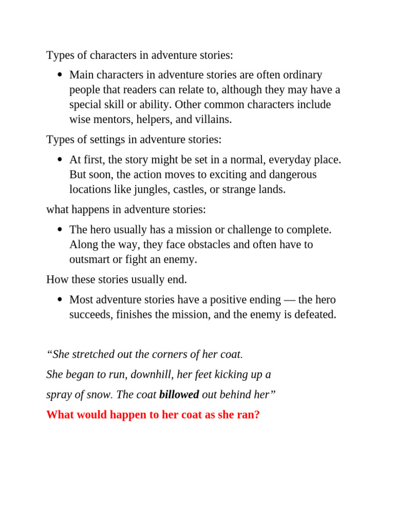 Types of Characters in Adventure Stories | PDF